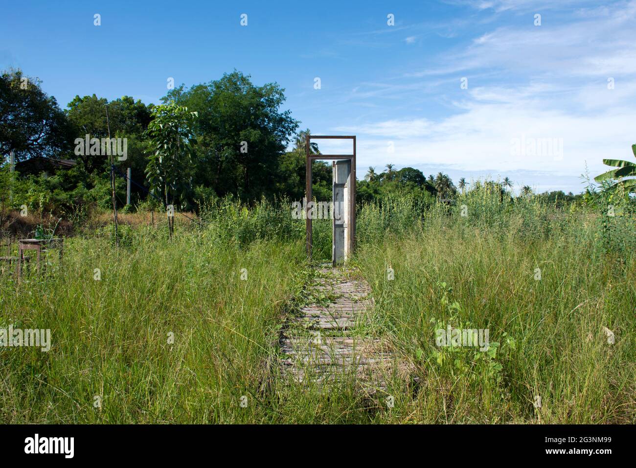 Classic retro vintage wooden damage door with wood broken path and ...
