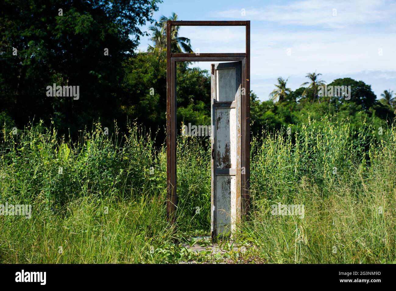 Classic retro vintage wooden damage door with wood broken path and ...