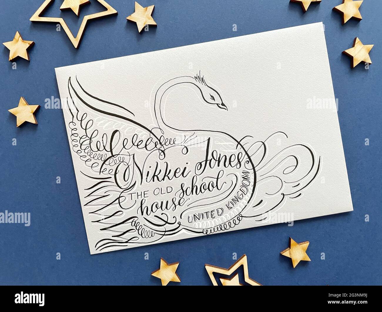 Flourished Swan in Calligraphic Drawing Style with pointed pen on ...