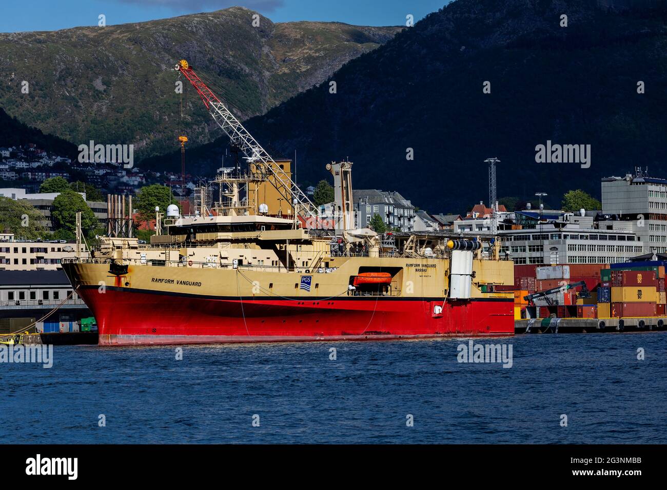 Seismic, research, survey vessel Ramform Vanguard at quay in port of ...