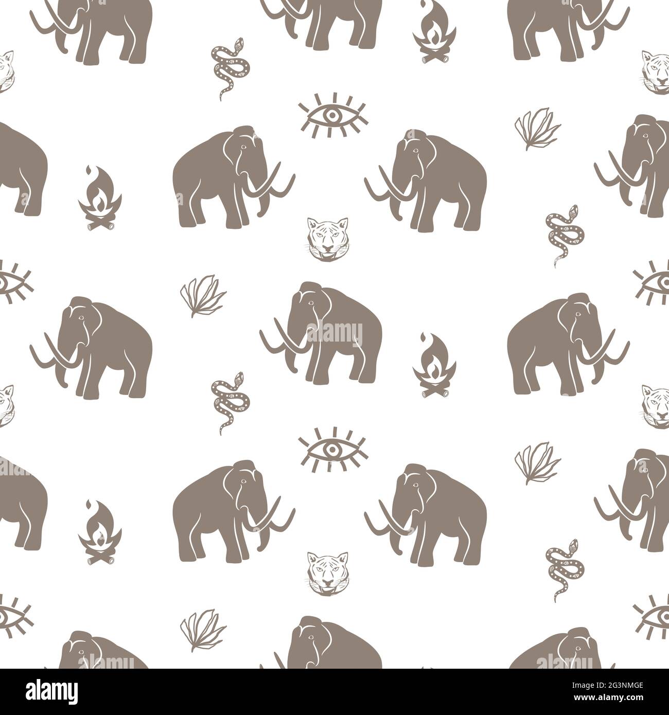 Mammoth seamless pattern with tiger and snake stone age theme ...