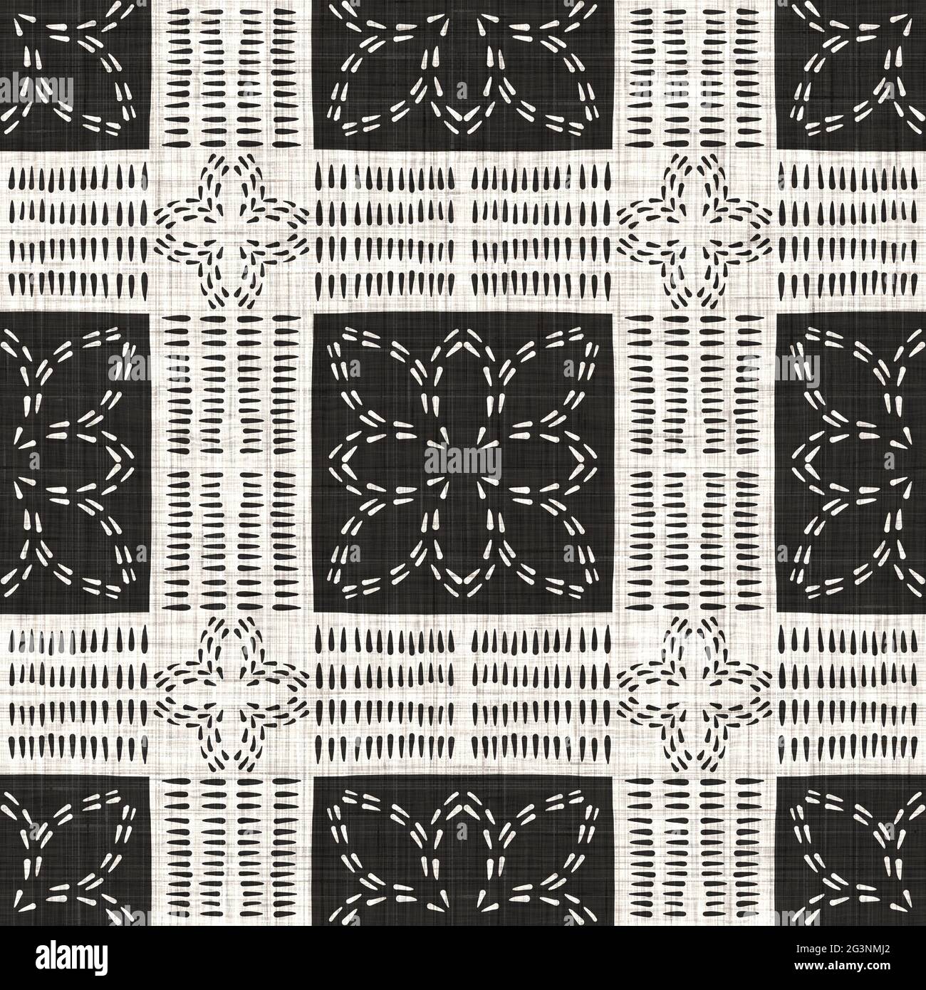 Seamless black white woven cloth geometric linen texture. Two tone ...