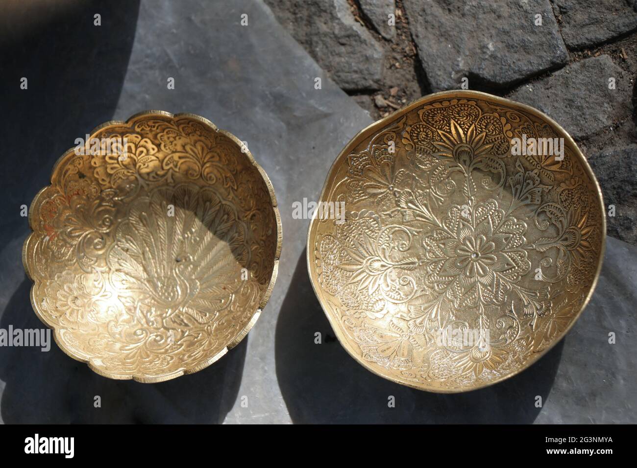 Antique decorative metallic plates Stock Photo - Alamy