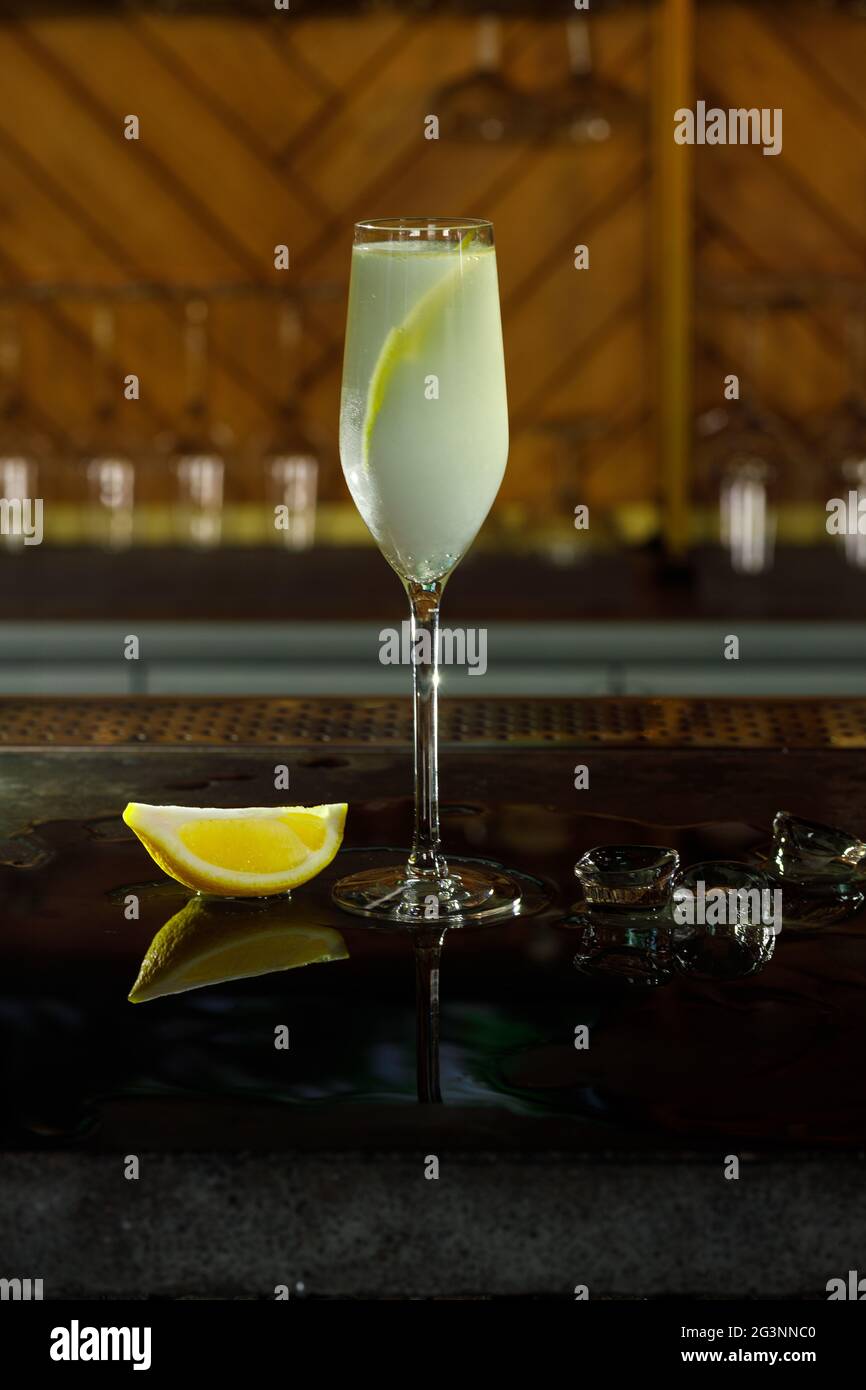 Alcohol bar, cocktail glass on bar counter, cocktail glass in a bar ...