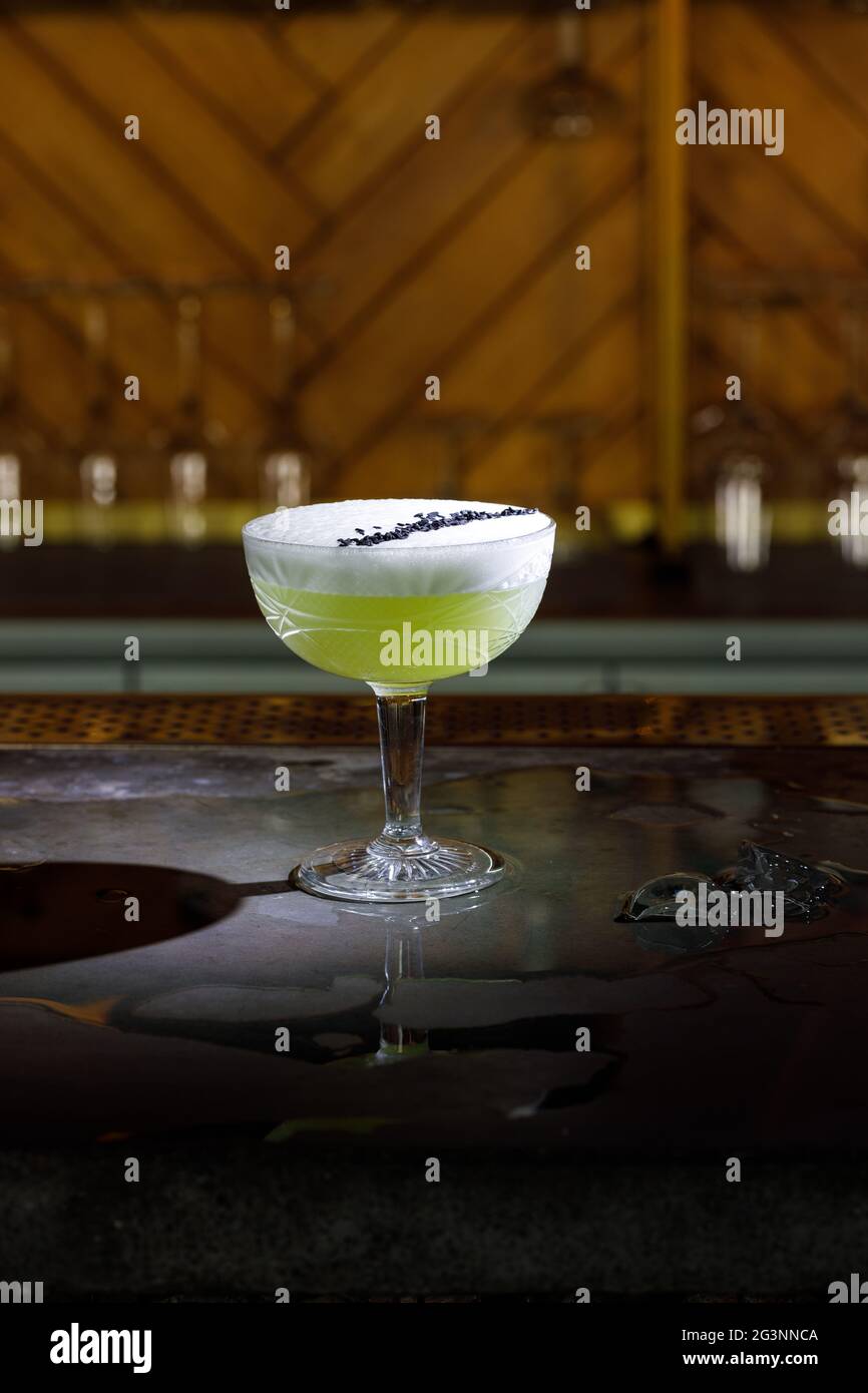 Alcohol bar, cocktail glass on bar counter, cocktail glass in a bar ...