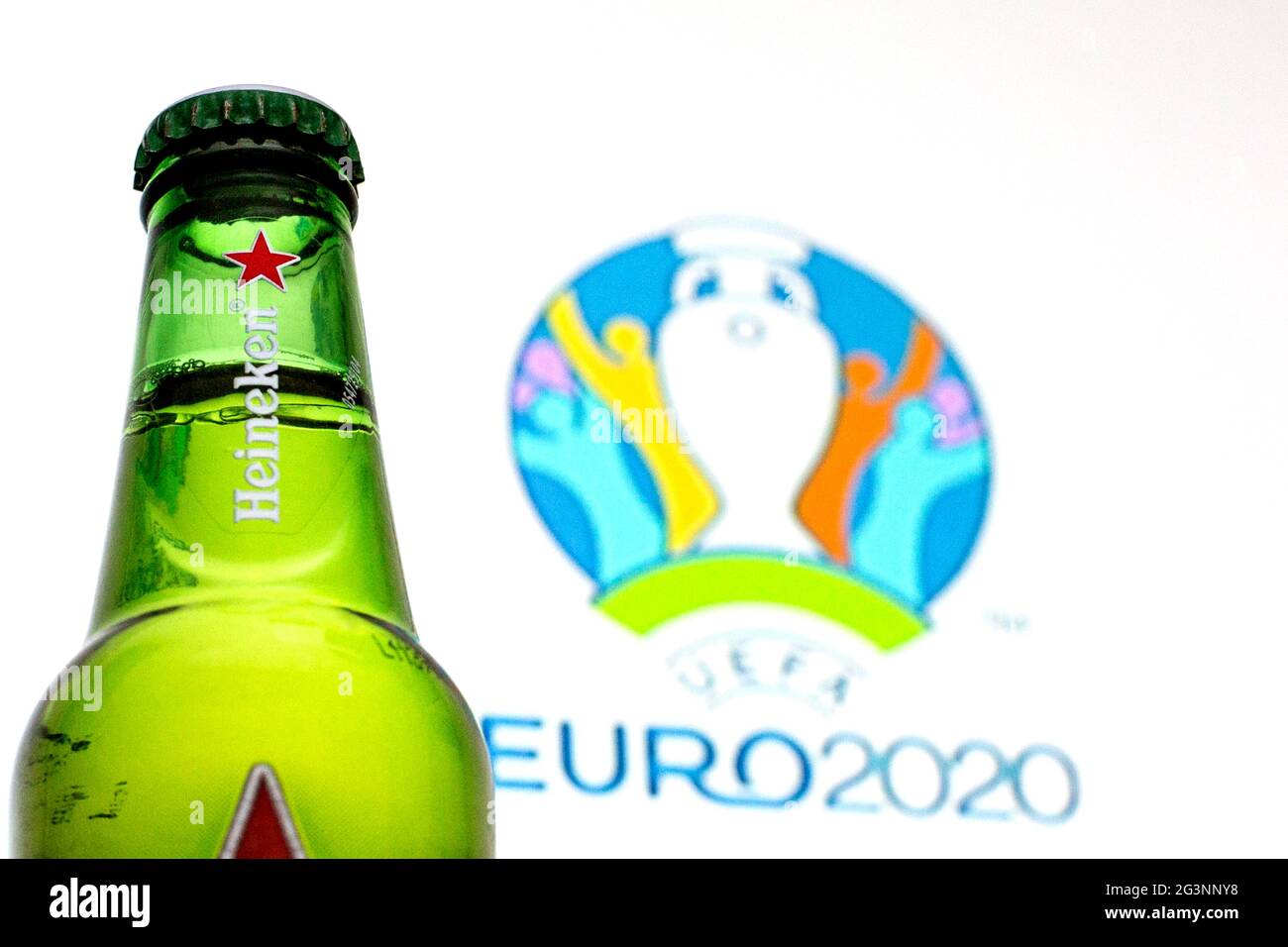 In this photo illustration a Heineken beer bottle seen displayed in ...