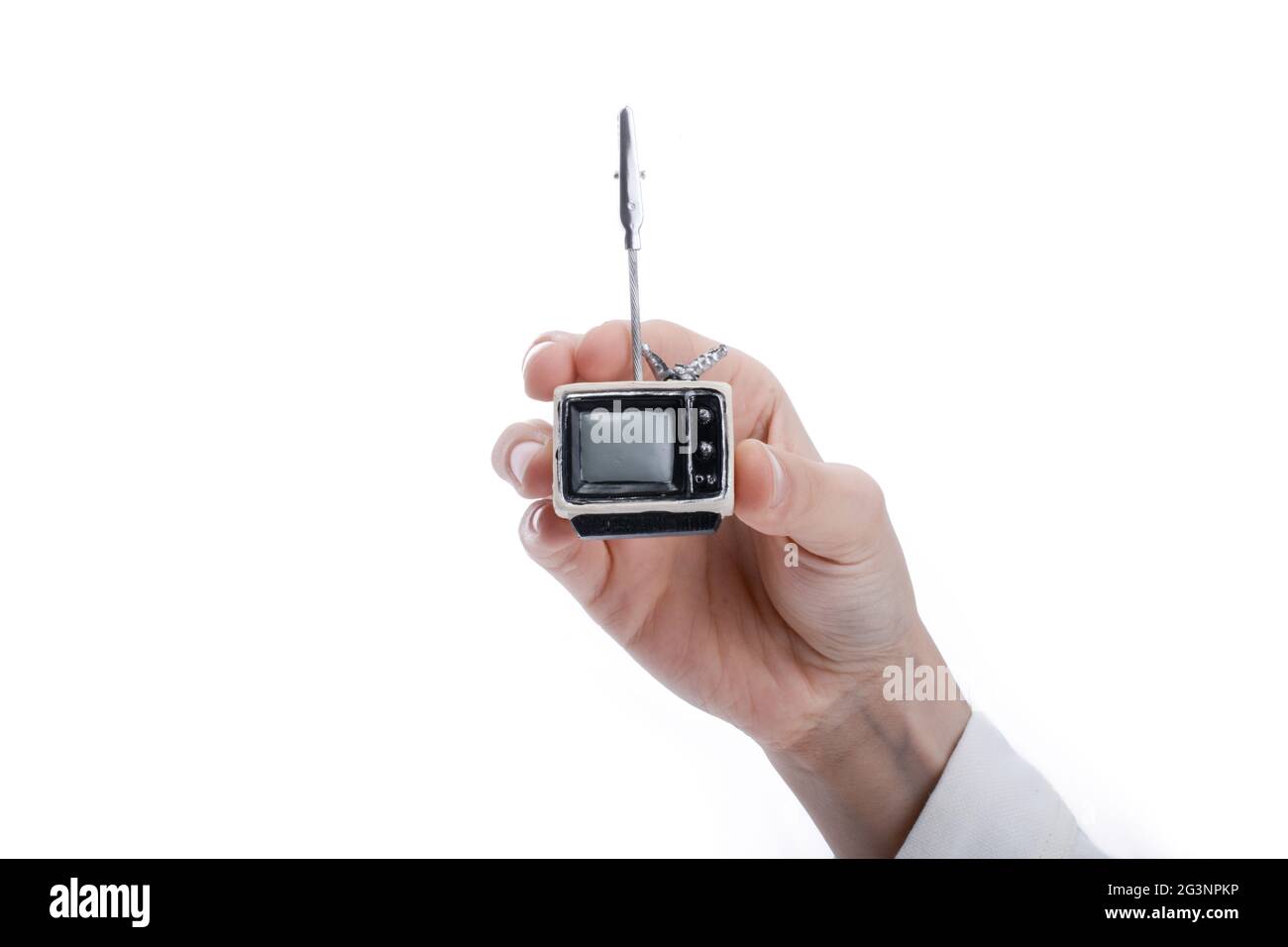 Holding a tv set in his hand Stock Photo - Alamy