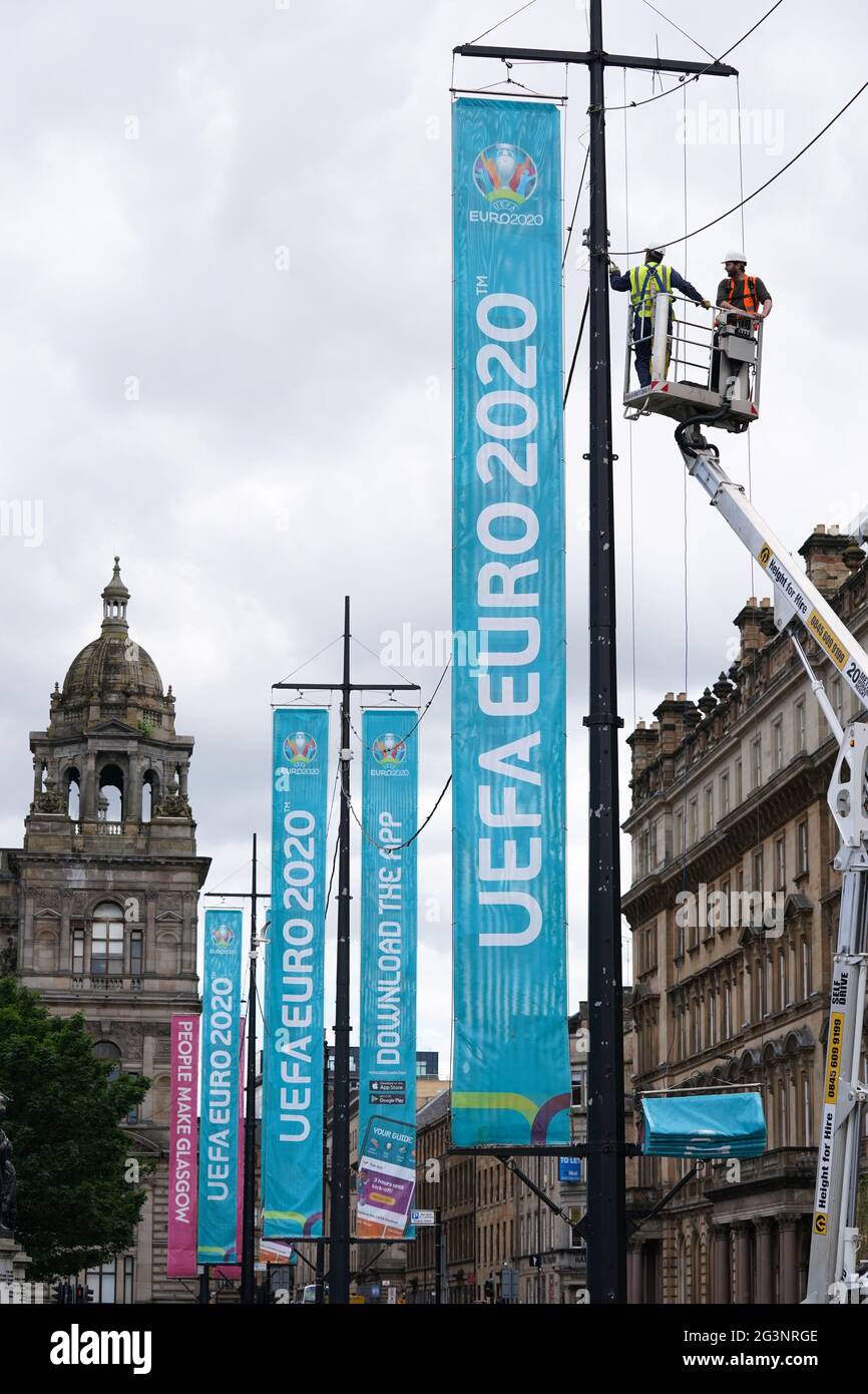 UEFA Euro 2020 signage in Glasgow ahead of the UEFA Euro 2020 match ...