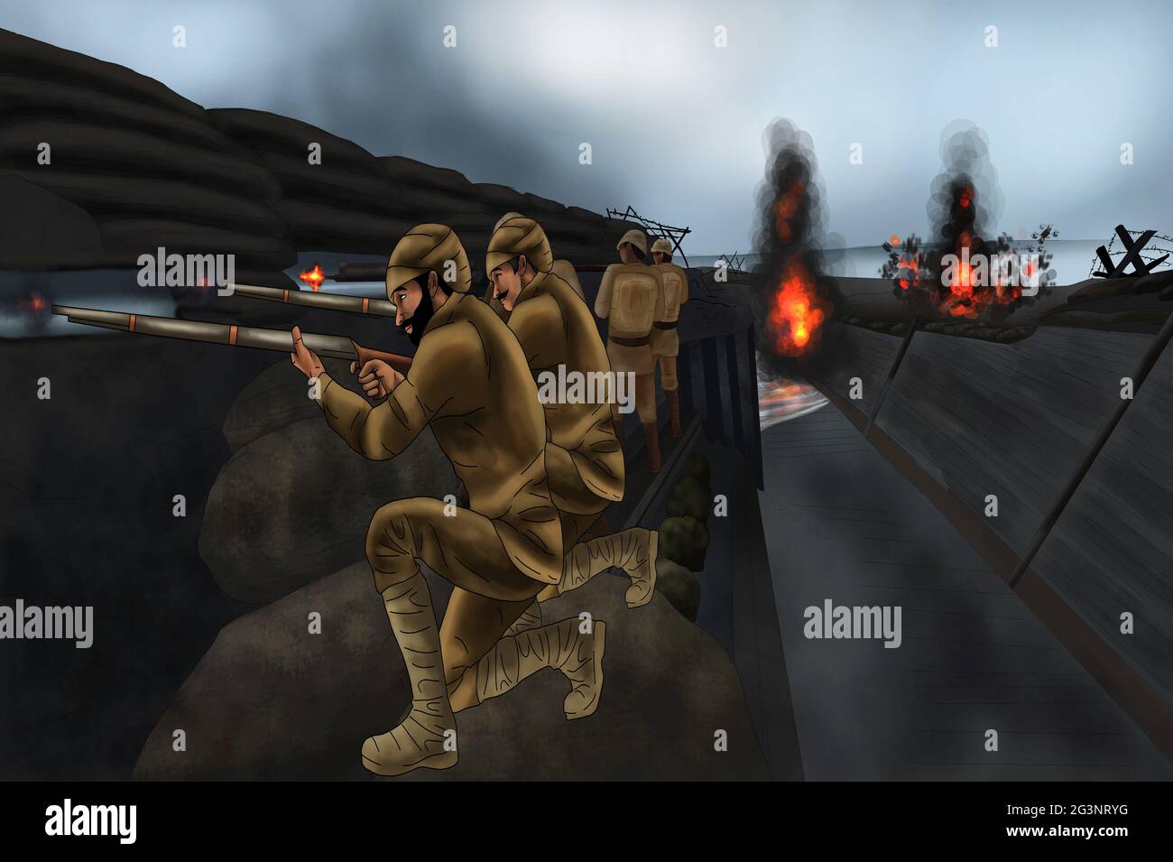 Turkish soldiers firing at the front line Stock Photo - Alamy