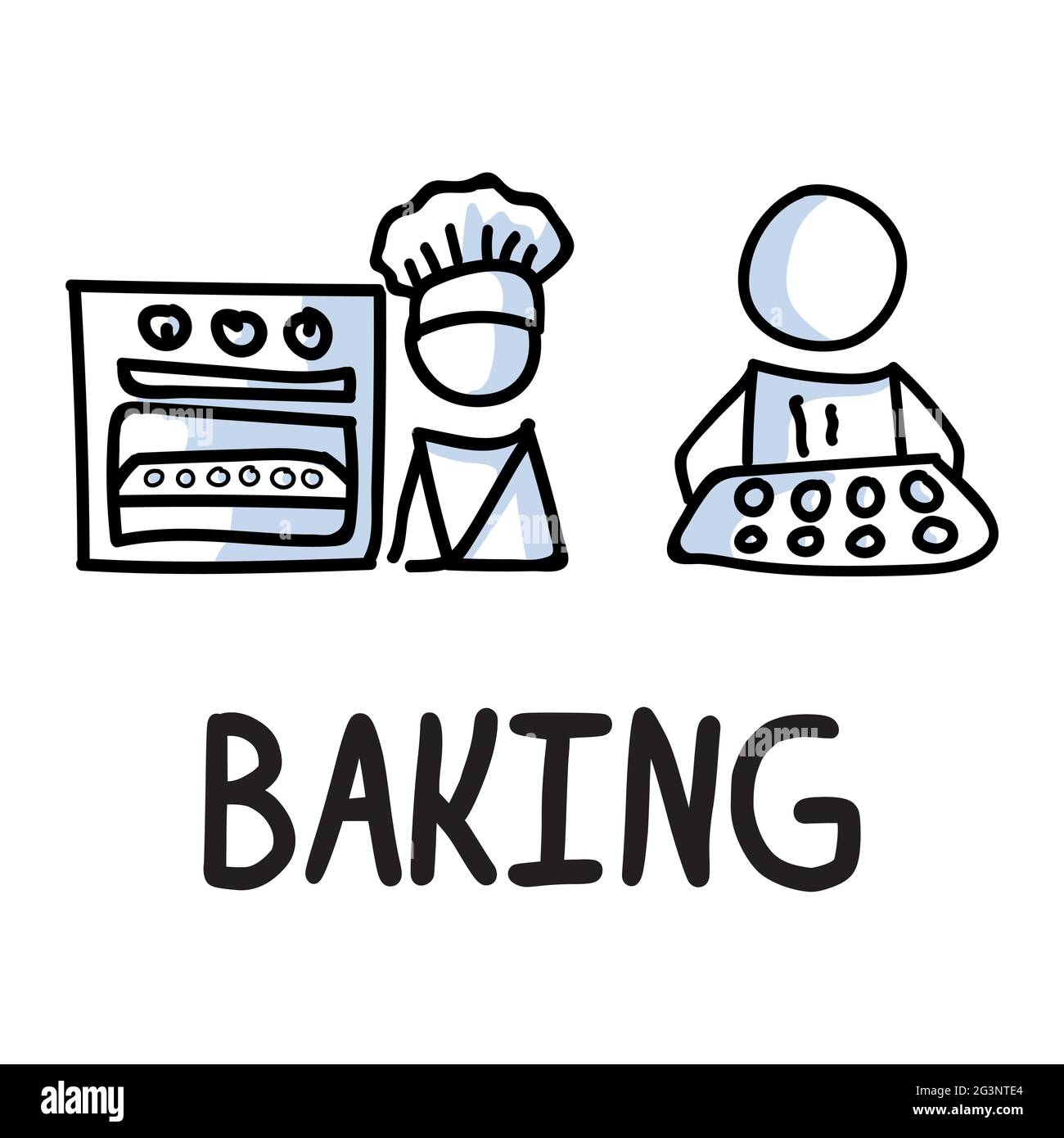 Stick figures icon of baking cookies. Chef home cooking pictogram with ...
