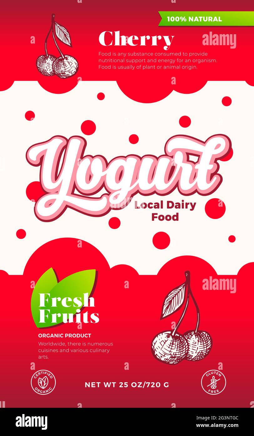 Fruits and Berries Yogurt Label Template. Abstract Vector Dairy ...