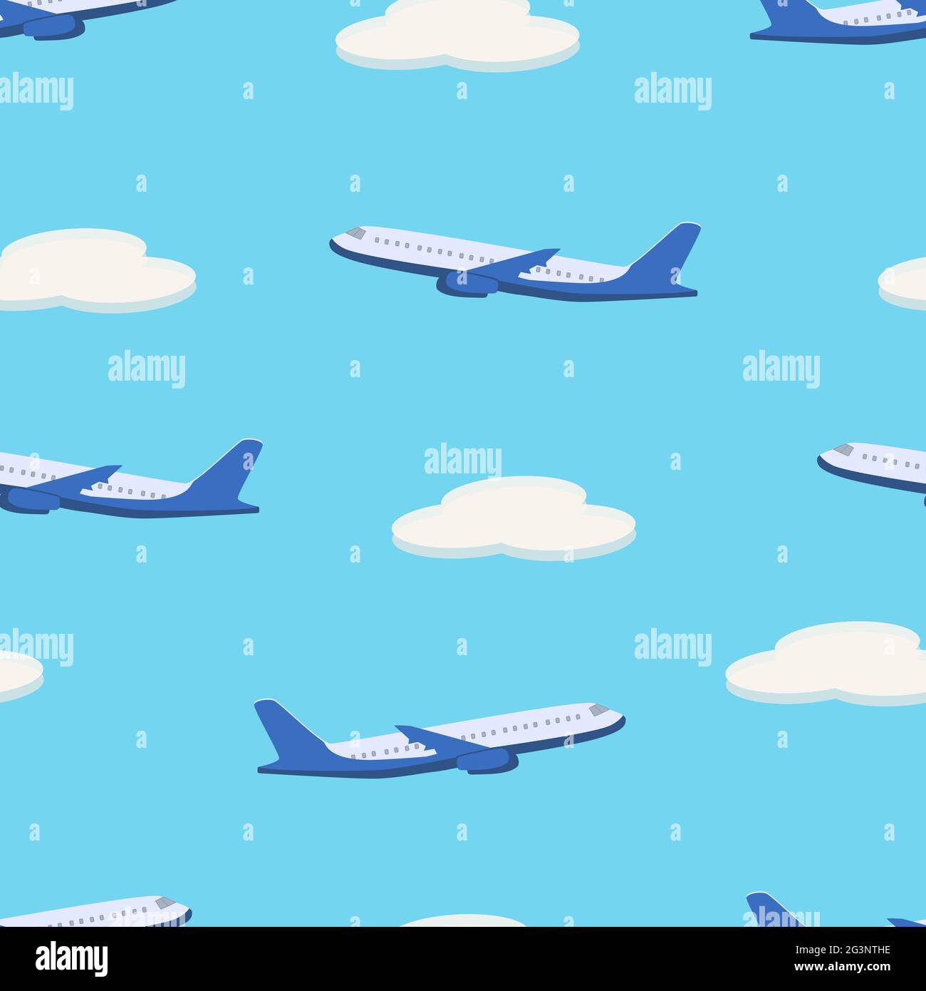Seamless Pattern Passenger plane in flight on the background of the sky ...