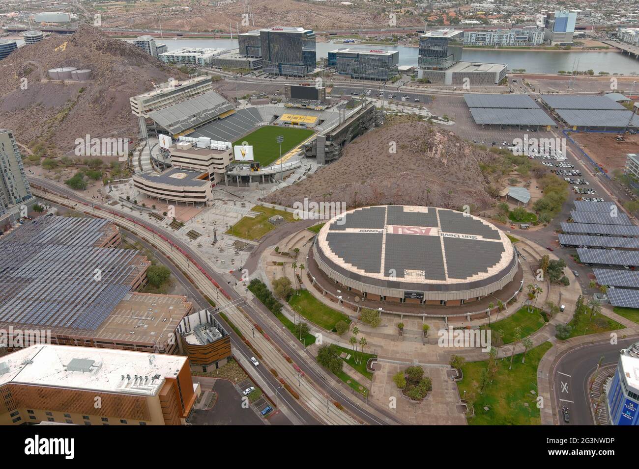 An aerial view of Sun Devil Stadium and Desert Financial Arena on the ...