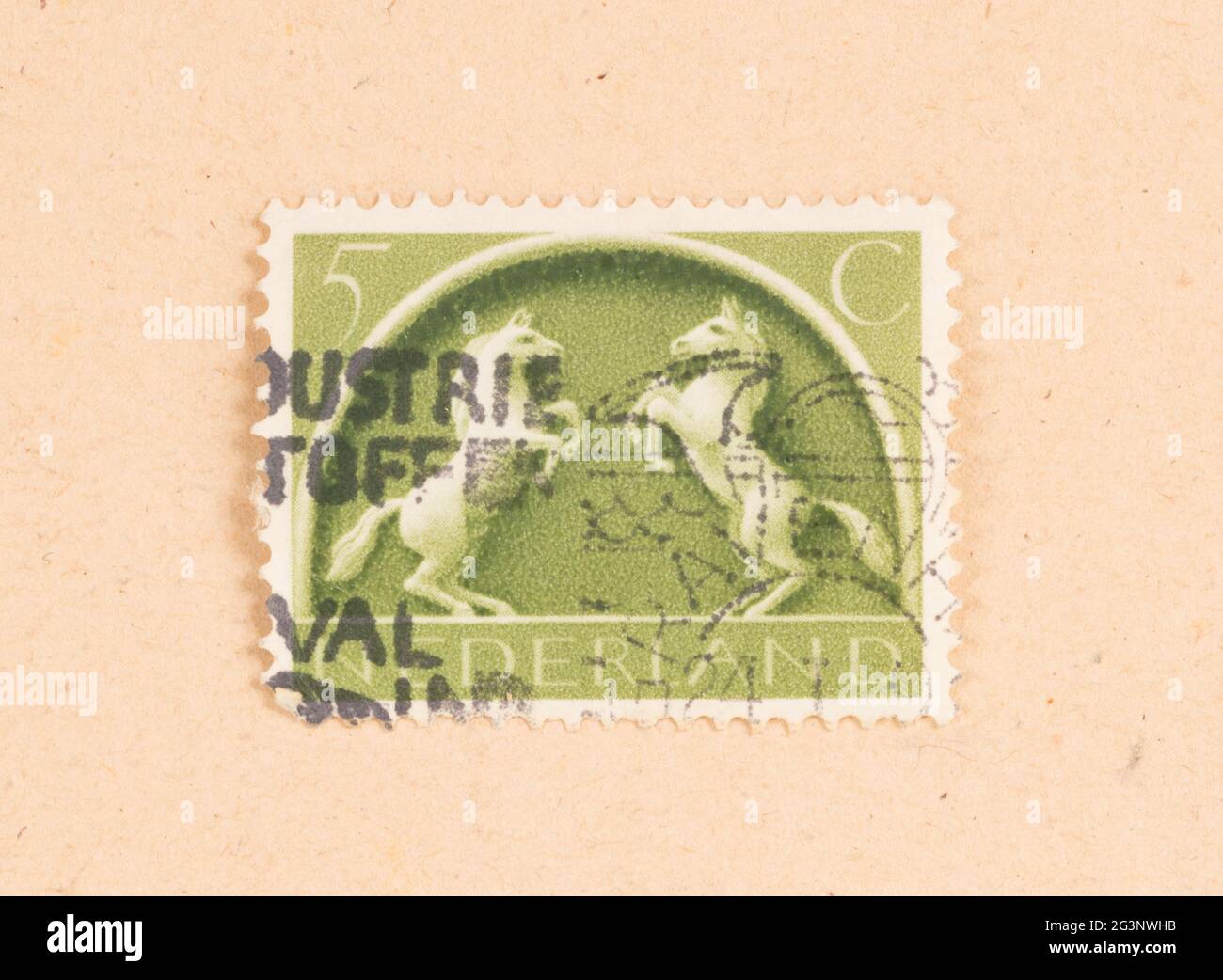 THE NETHERLANDS 1950: A stamp printed in the Netherlands shows two ...