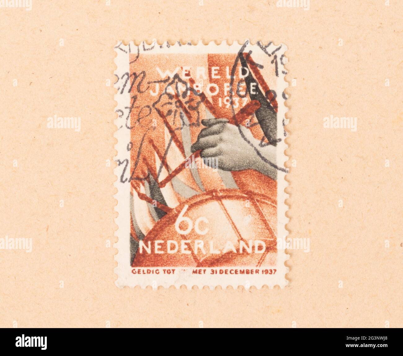 THE NETHERLANDS 1950: A stamp printed in the Netherlands shows someone ...