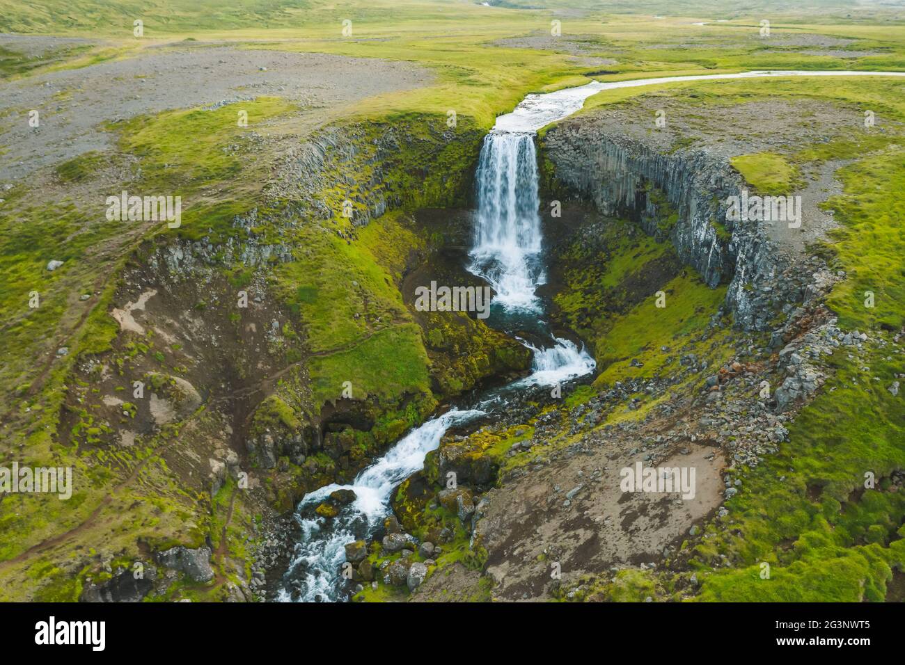 Aerial view of Svodufoss Waterfall. Landscape on peninsula Snaefellsnes ...