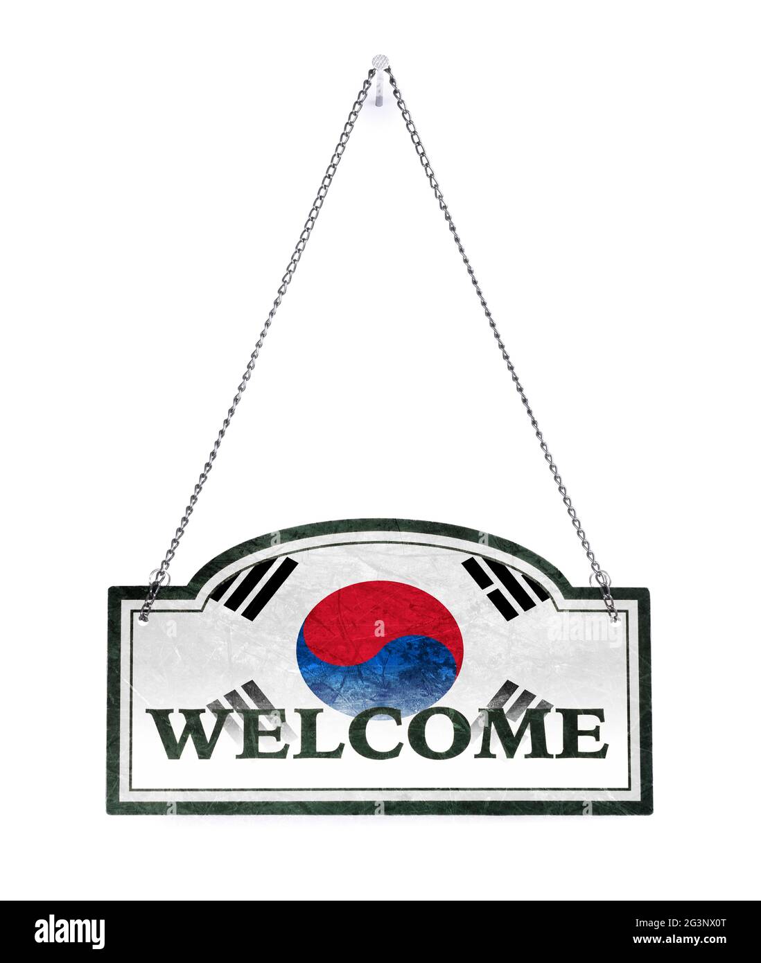 South Korea welcomes you! Old metal sign isolated Stock Photo - Alamy