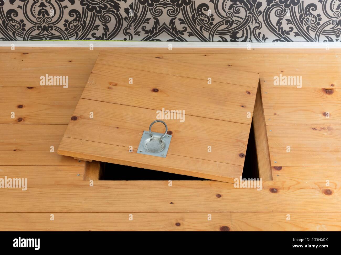 Wooden square old hatchway in the cellar Stock Photo - Alamy