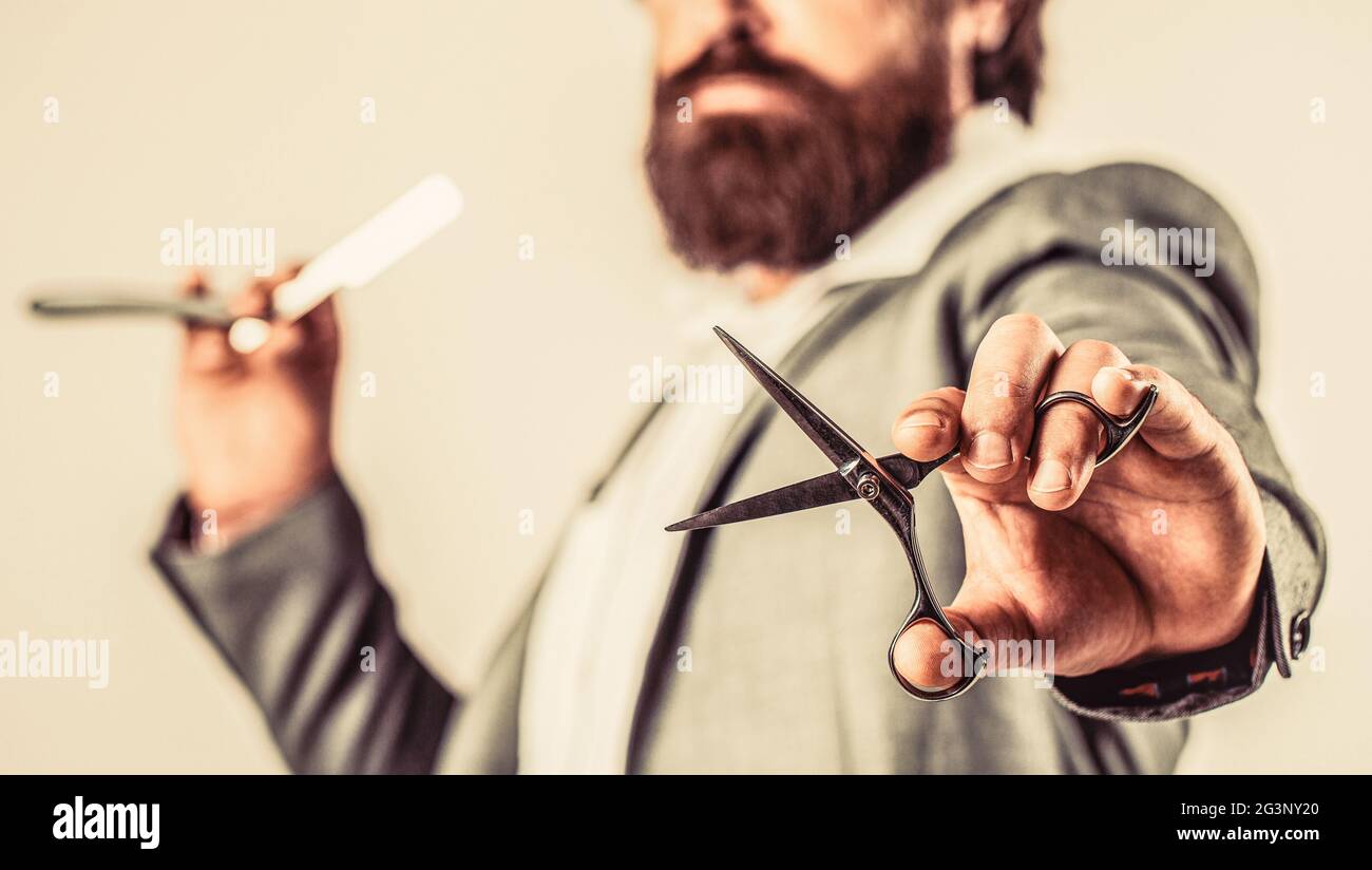 Vintage barber shop, shaving. Portrait bearded man. Vintage barbershop ...