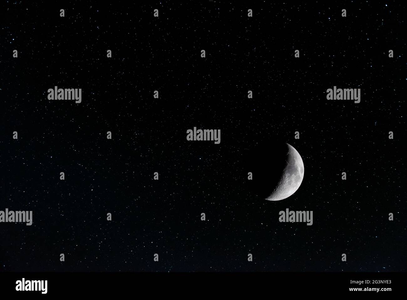 Moon on dark night starry sky and galaxy in outer space universe ...