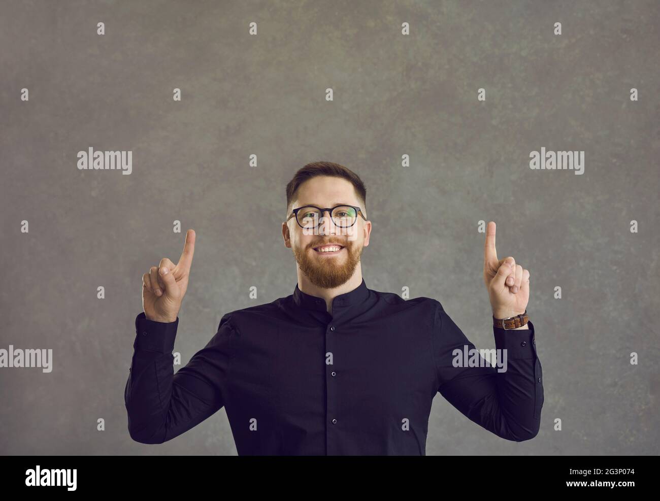Finger pointing up man hi-res stock photography and images - Alamy