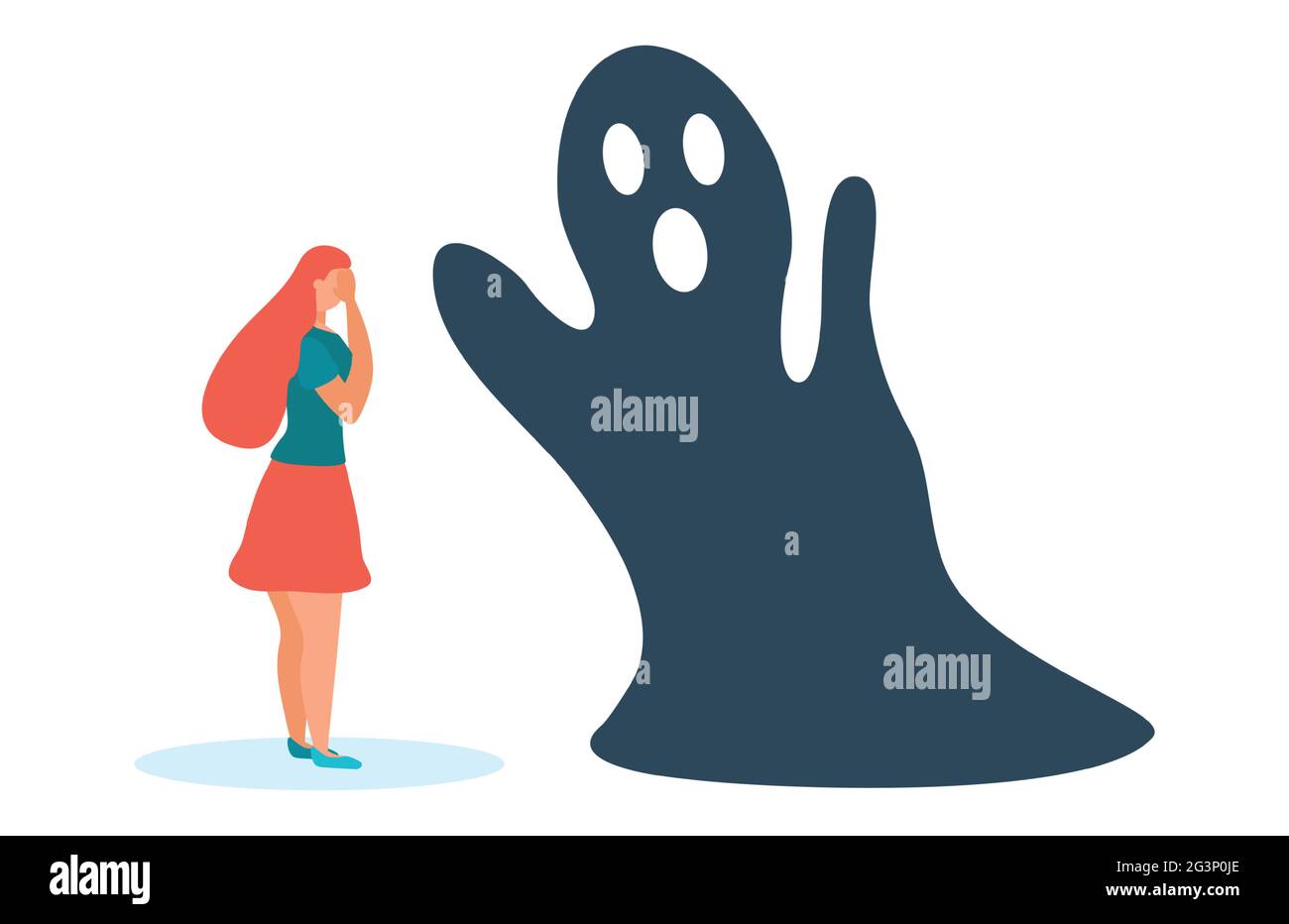 Frightened woman in the face of fears. Fear prevents you from moving ...