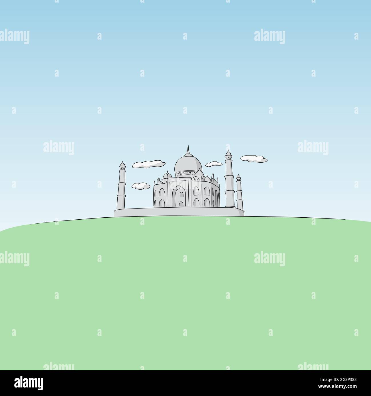 Taj Mahal, India hand drawn with black lines isolated on white ...