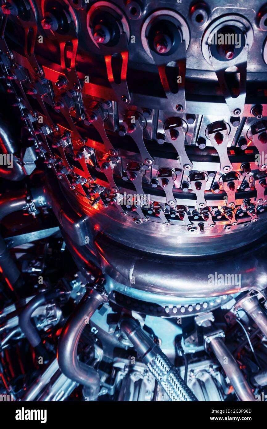 Gas turbine engine, located with internal structural elements, hoses ...