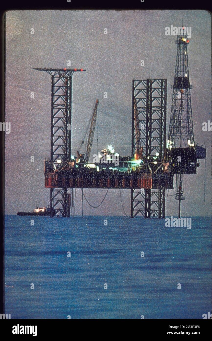 offshore jack-up rig, Gulf of Mexico (antique effect). #1275-3 Stock ...