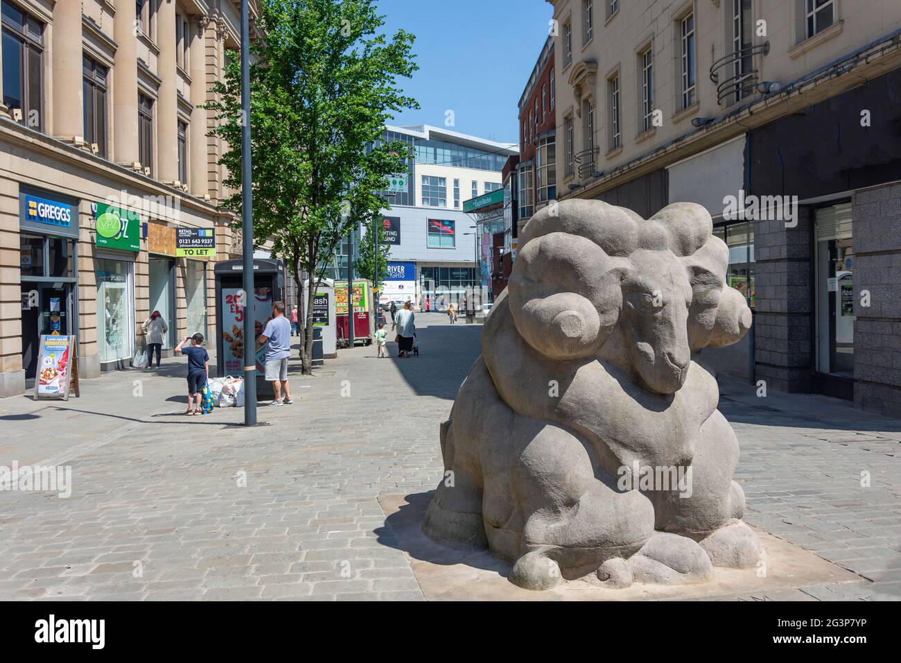 Pedestrianised shops derby ram statue east street st peters quar hi-res ...
