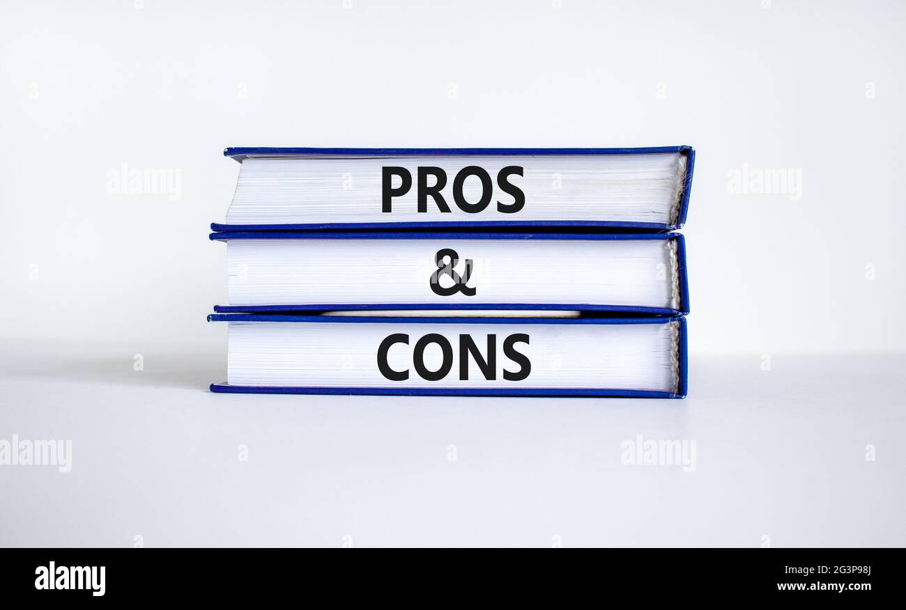 Pros and cons symbol. Books with words 'Pros and cons'. Beautiful white ...