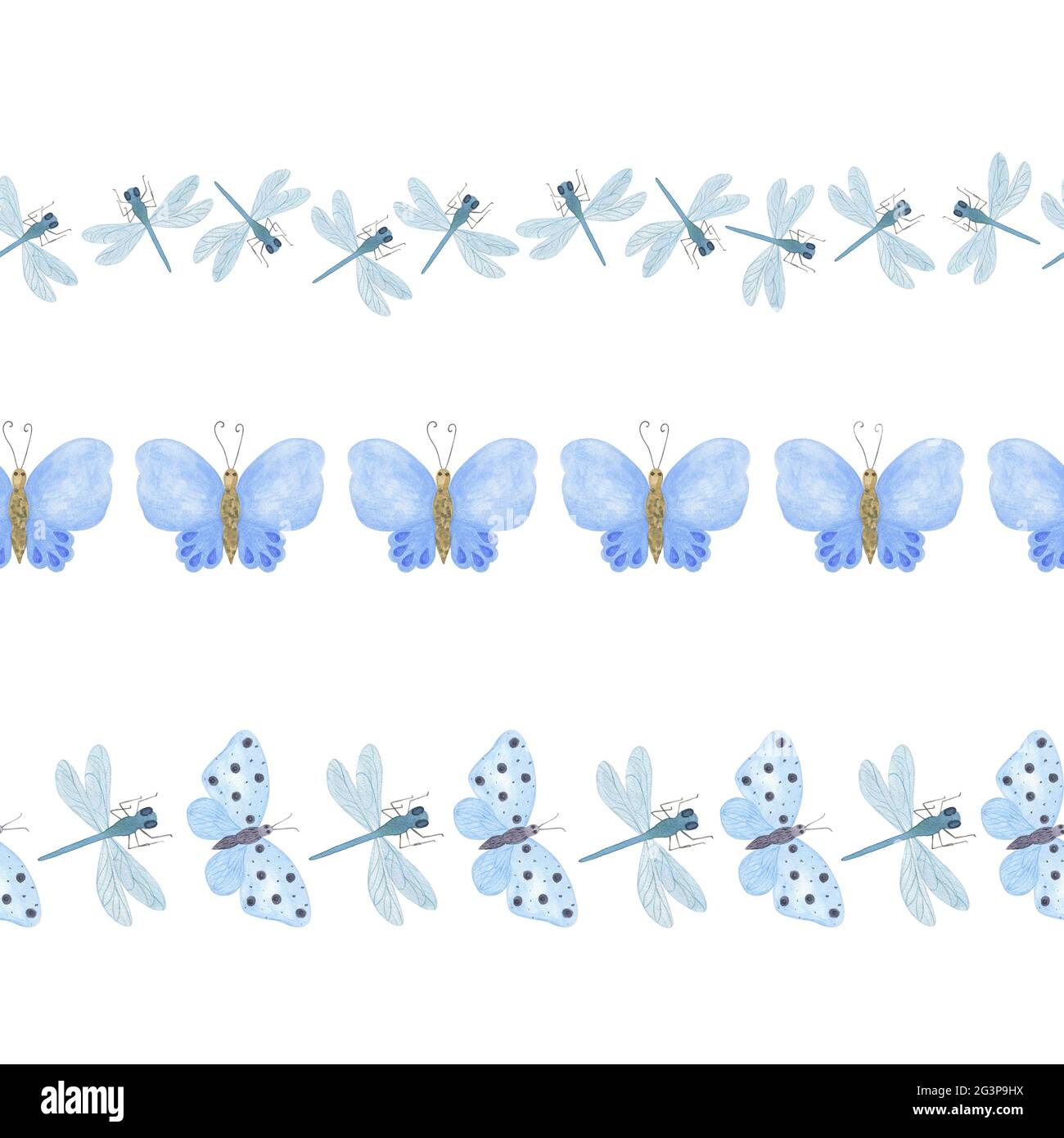Blue butterflies horizontal border repeat pattern, Japanese washi tape ...