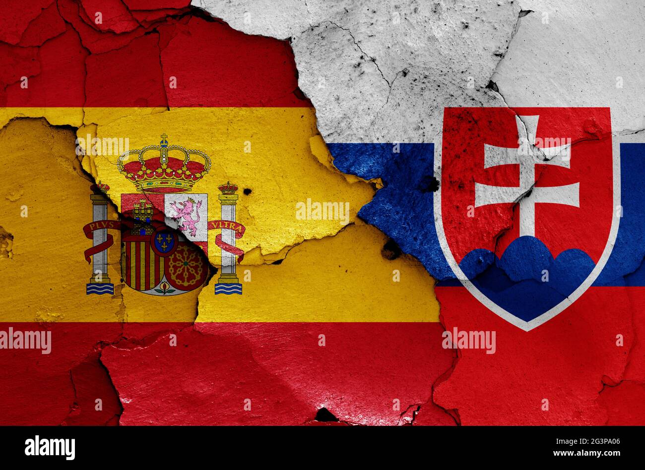 flags of Spain and Slovakia painted on cracked wall Stock Photo - Alamy