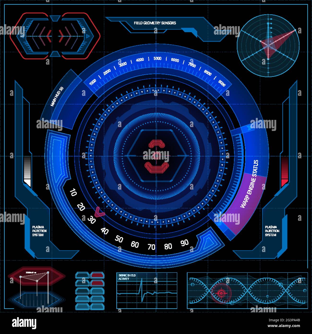Set Of Futuristic User Interface Elements Hud For Dashboard Or Control Panel Vector
