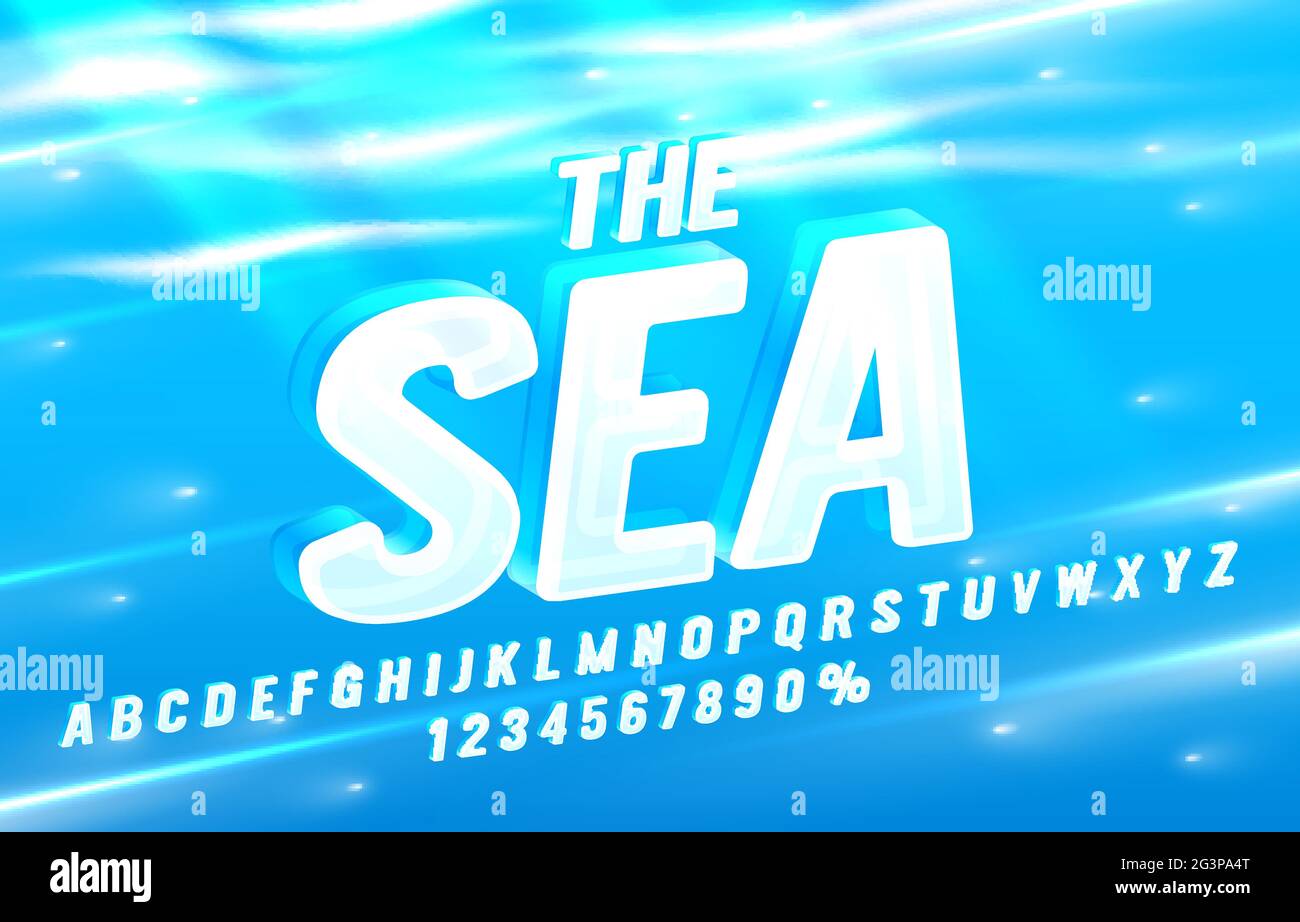 the Sea font set collection, letters and numbers symbol. Vector ...