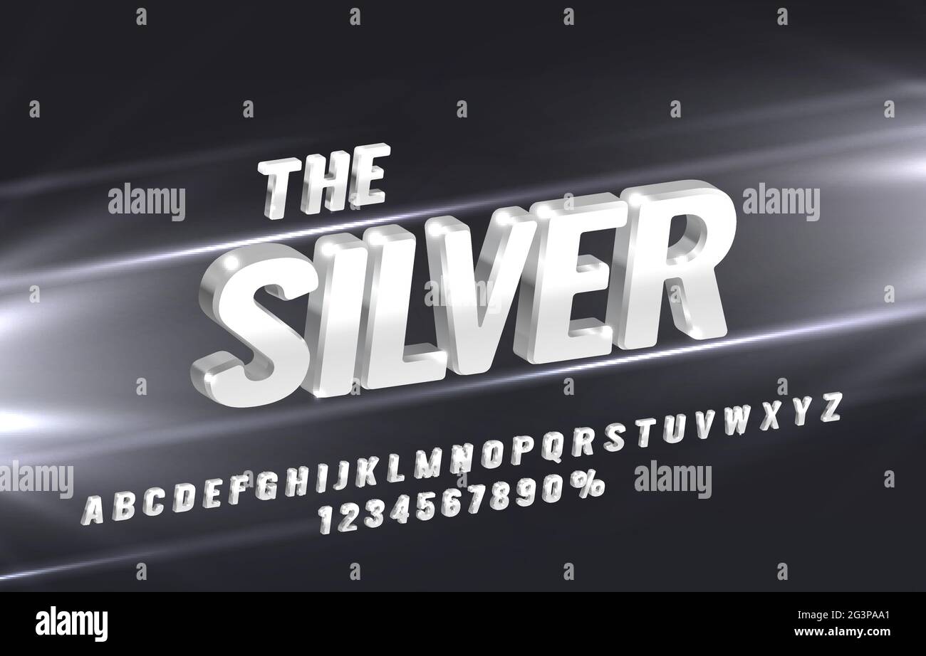 the silver font set collection, letters and numbers symbol. Vector ...