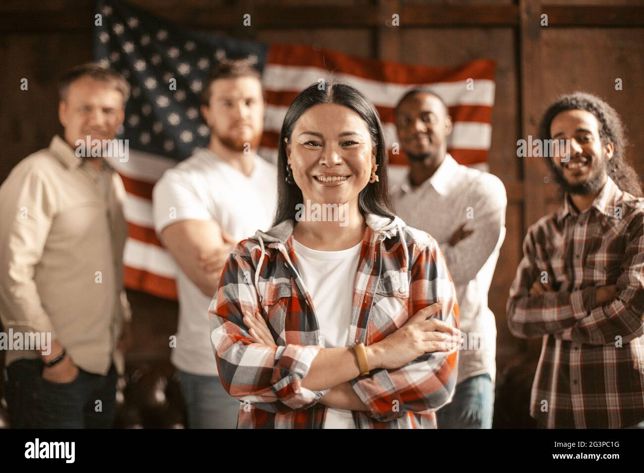 Diverse people american flag hi-res stock photography and images - Alamy
