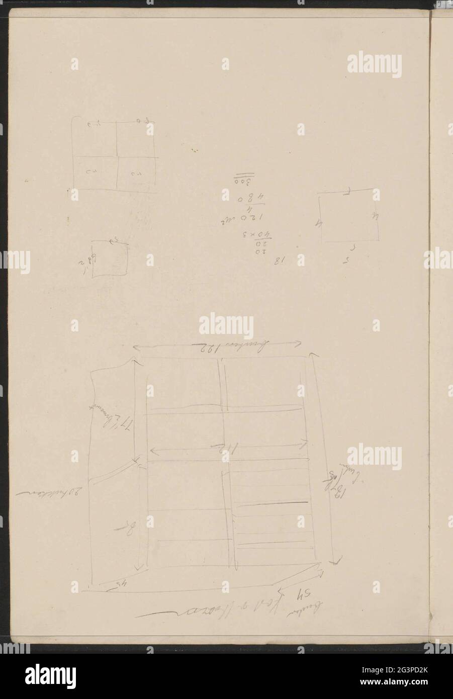 Design for a cupboard. Leaf 4 Verso from a sketchbook with 17 sheets ...