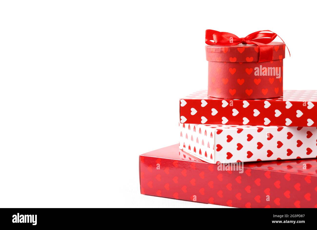 Red and white gift boxes with hearts Stock Photo - Alamy