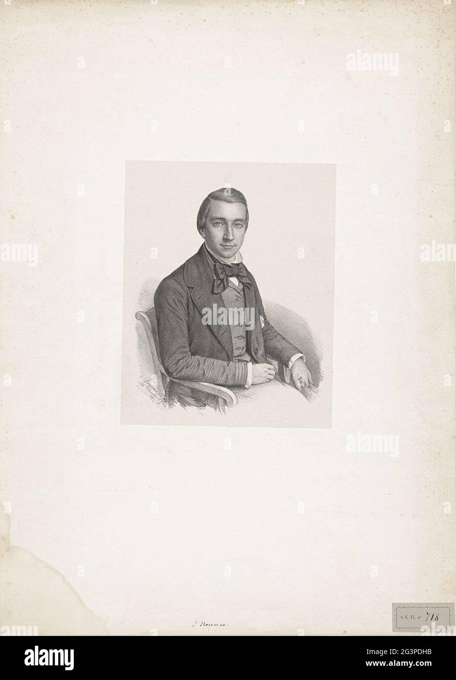 Portrait of L. Bouman. The person portrayed is on a chair. His right ...