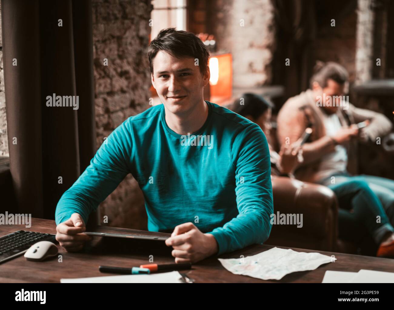 Colleagues Freelancers Work In Cozy Coworking Space Stock Photo - Alamy