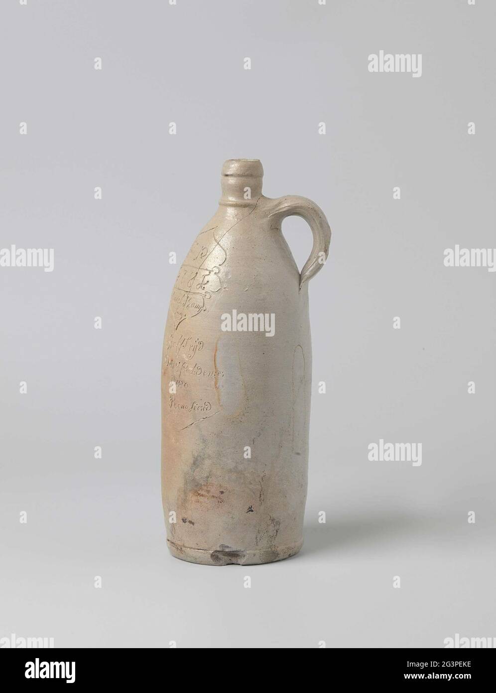 Jug decorated with a cartouche with text. Jar with ear, from stoneware ...