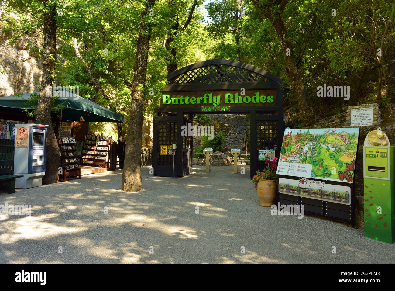 Petaloudes, Rhodes, Greece 06-01-2021 Butterfly valley entry gates and ...