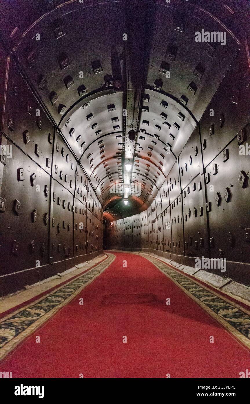 Moscow, Russia - October 25, 2017: Tunnel at Bunker-42, anti-nuclear ...