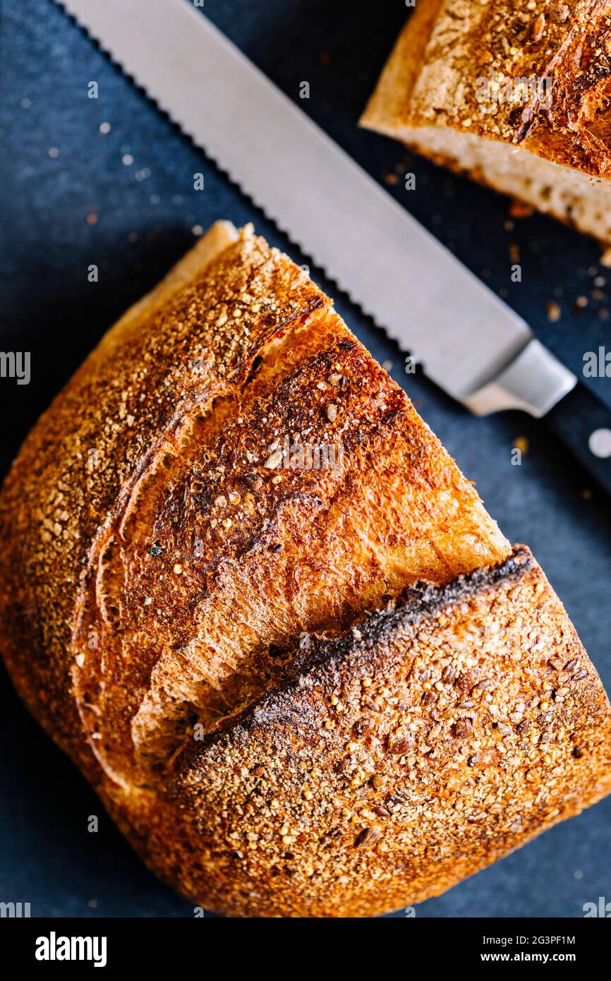 Golden Crusty Sourdough Loaf of Bread Stock Photo - Alamy