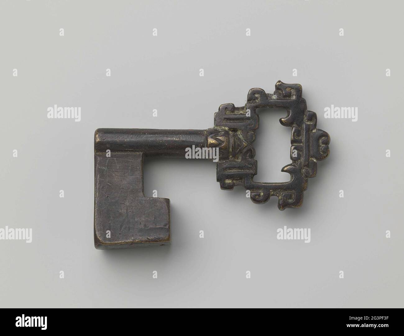 Pipe key. Pipe key with decorated handle, short shaft and block-shaped ...