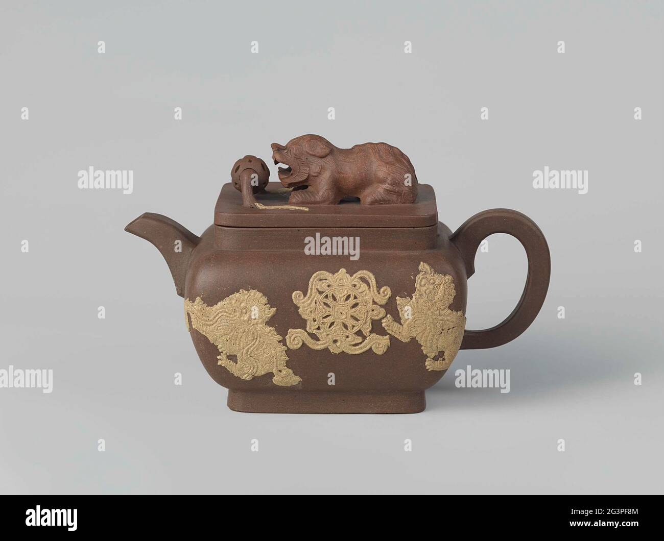 Square Teapot With Shishi in Relief. Square teapot of red stoneware ...