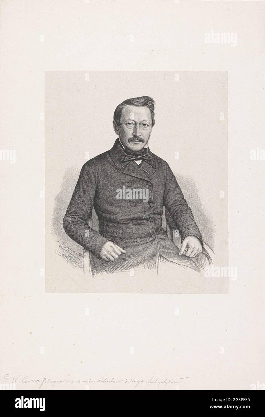 Portrait of Frederik Willem Conrad. The person portrayed is on a chair ...