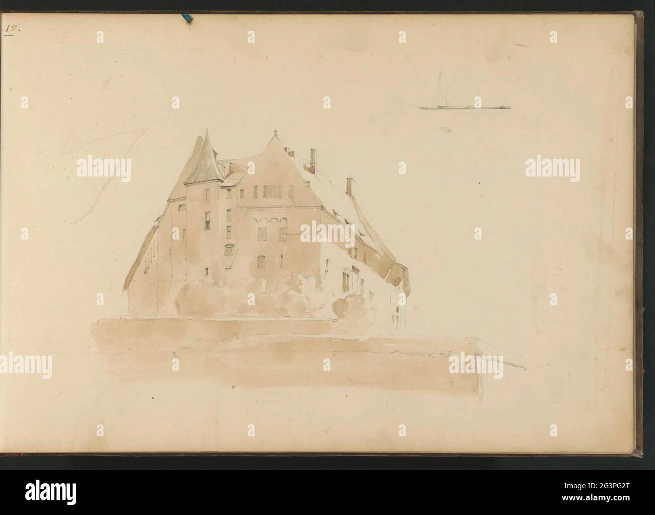 Building with a tower. Leaf 15 Recto from a sketchbook with 68 sheets ...