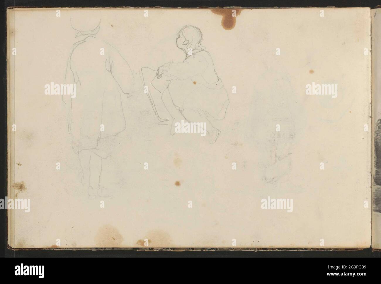 Standing boy and a seated child with a writing board. Leaf 7 Verso from ...